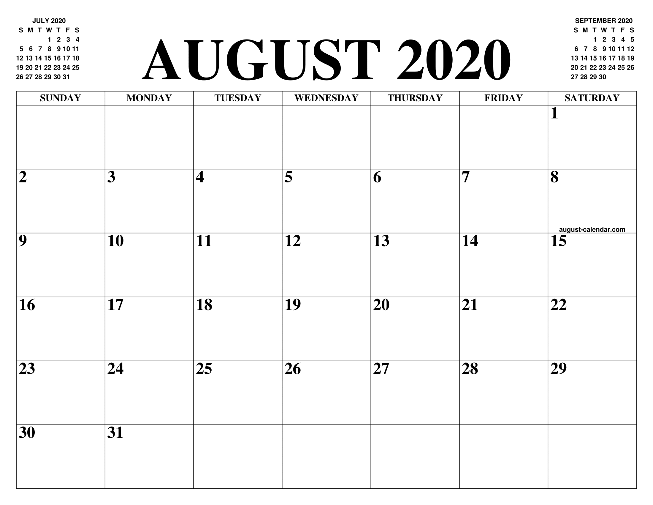 AUGUST 2020 CALENDAR OF THE MONTH: FREE PRINTABLE AUGUST CALENDAR OF ...