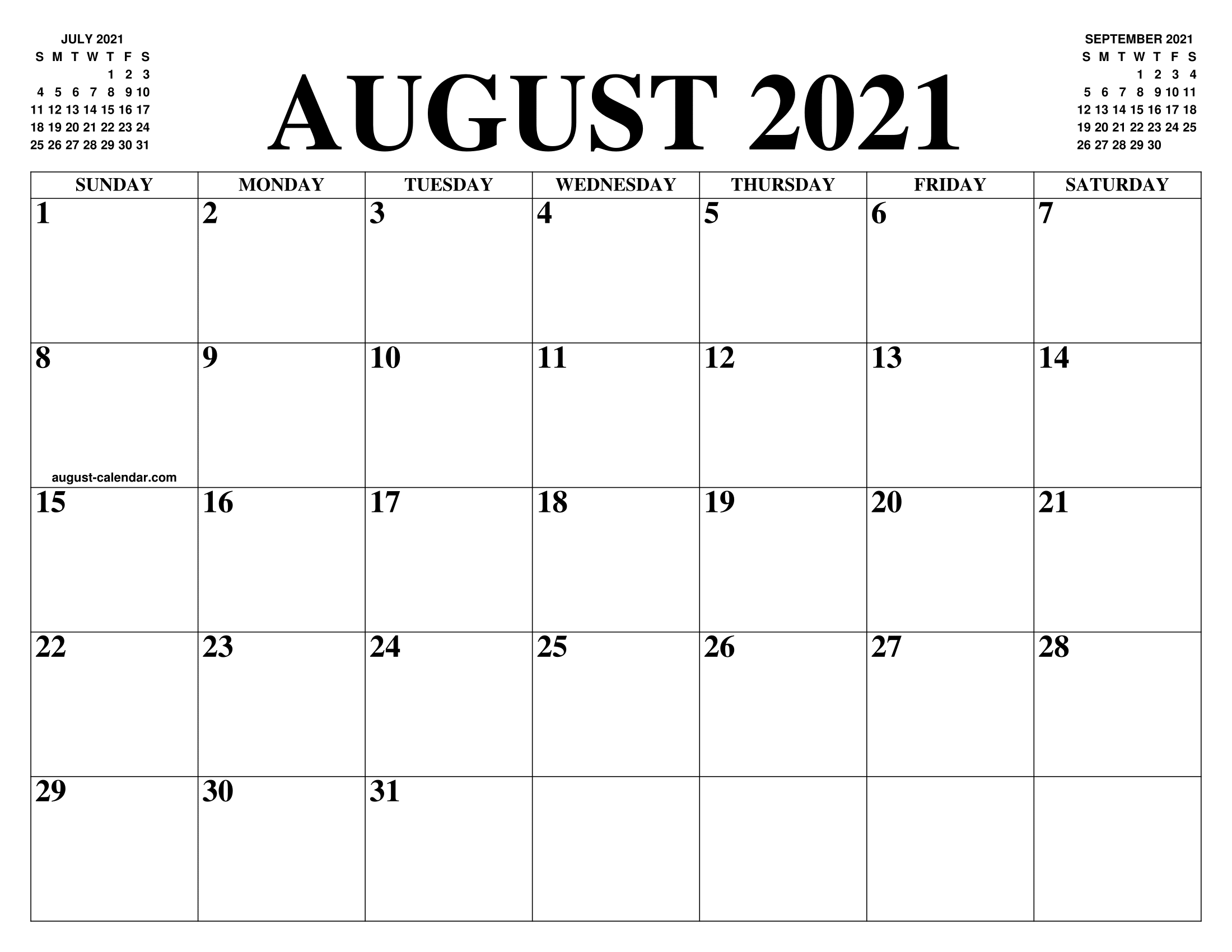 AUGUST 2021 CALENDAR OF THE MONTH: FREE PRINTABLE AUGUST CALENDAR OF ...